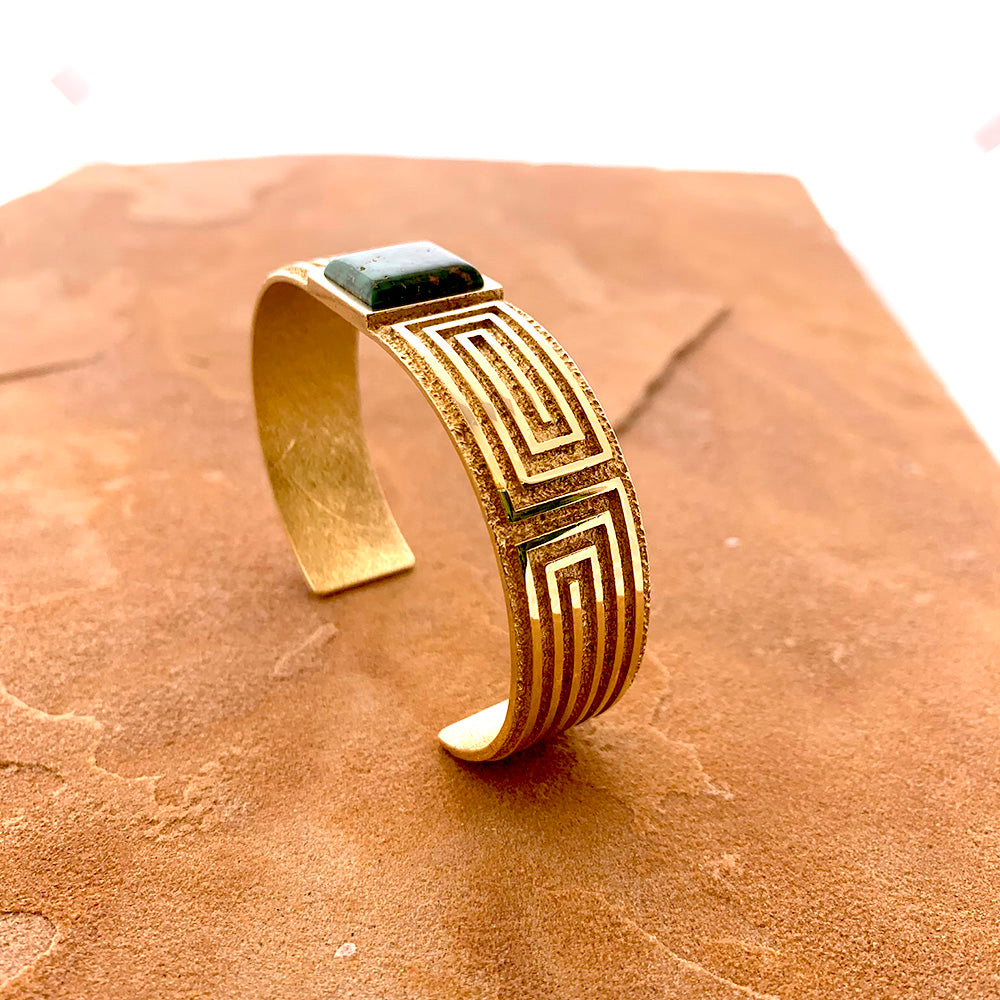 SOLD - Ric Charlie 18K Gold with Carrico Lake Turquoise Tufa Cast Brac ...