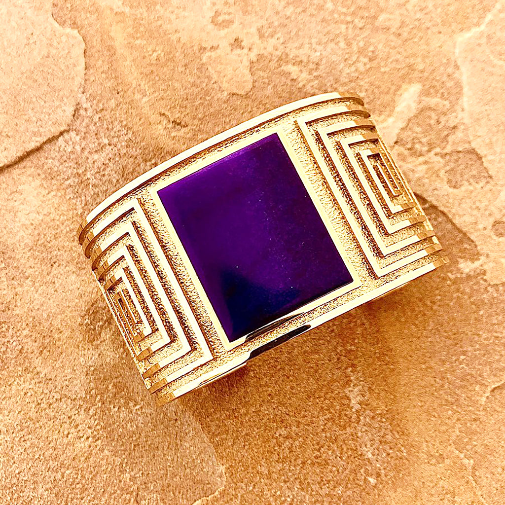 Ric Charlie Gold Tufa Cast Bracelet Cuff Set with Gem Grade Sugilite ...